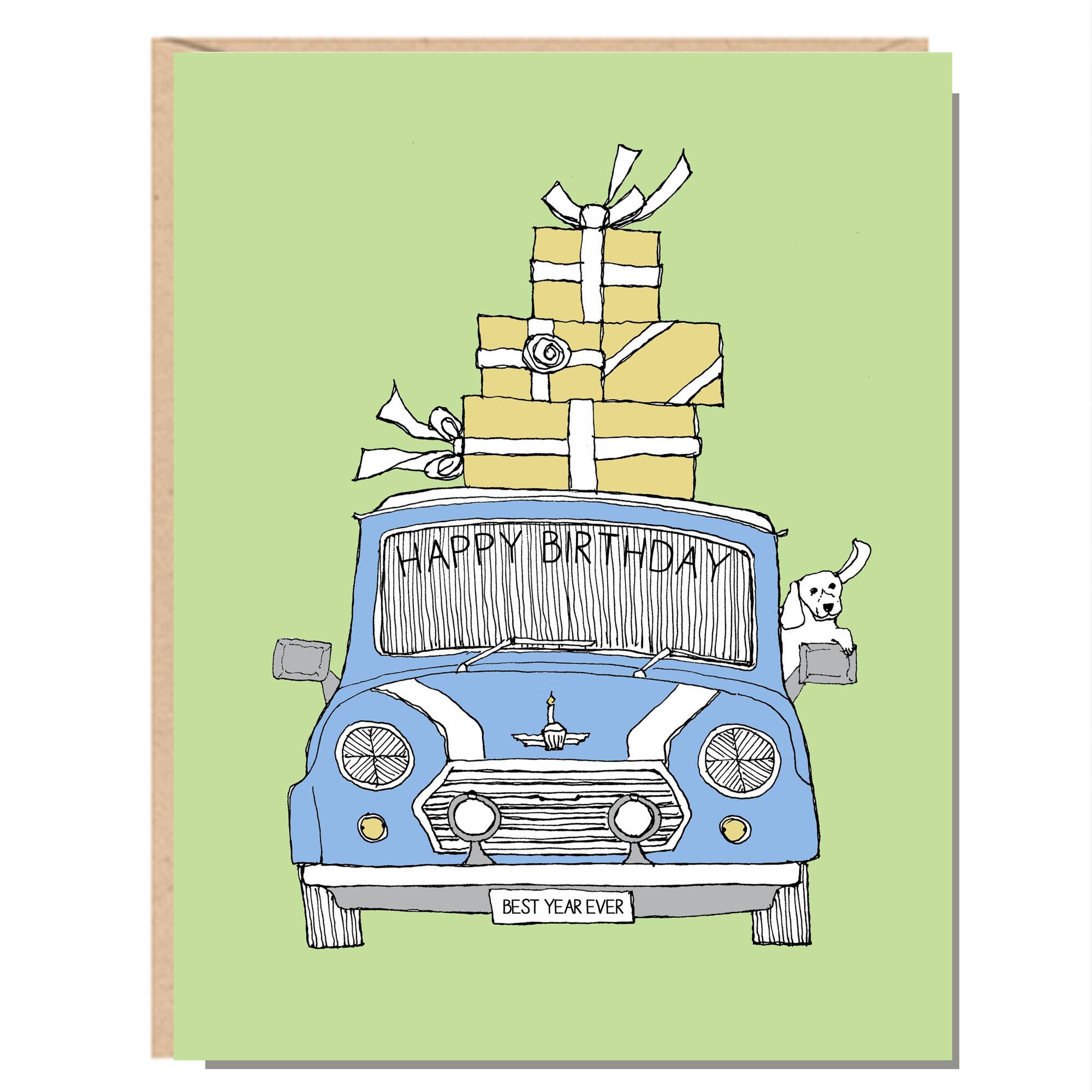 Happy Birthday Car Card Mini with Presents and Dog - Krysset Shop
