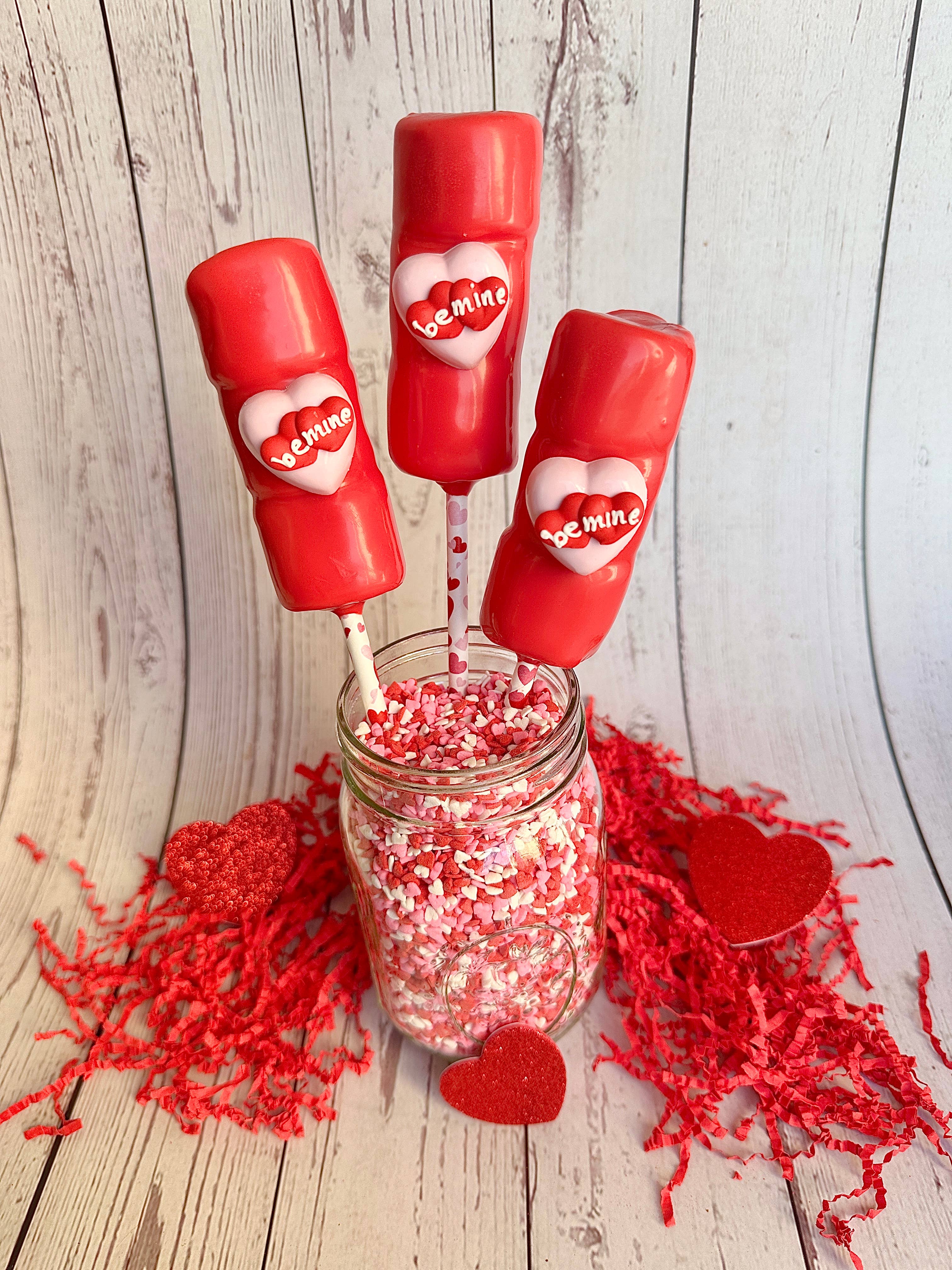 "Be Mine" Red Chocolate Covered Triple Marshmallow Pops - Krysset Shop
